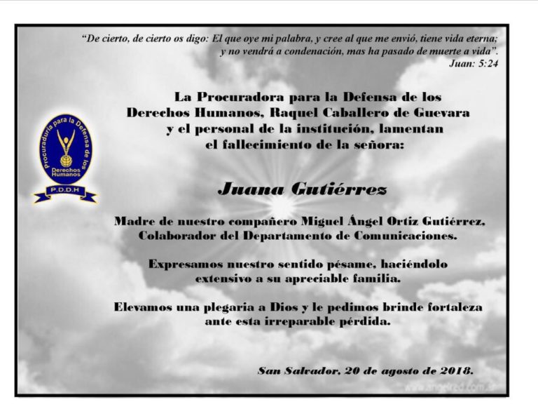 Esquela mamá de Miguel – PDDH